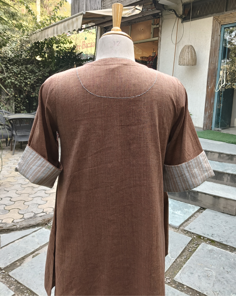 Vaaya | Cinnamon Brown Handwoven Cotton & Striped Co-ord Set– VAAYA
