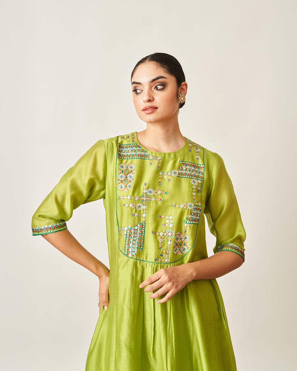 Vaaya |The Lime Green Silk Chanderi Set– VAAYA
