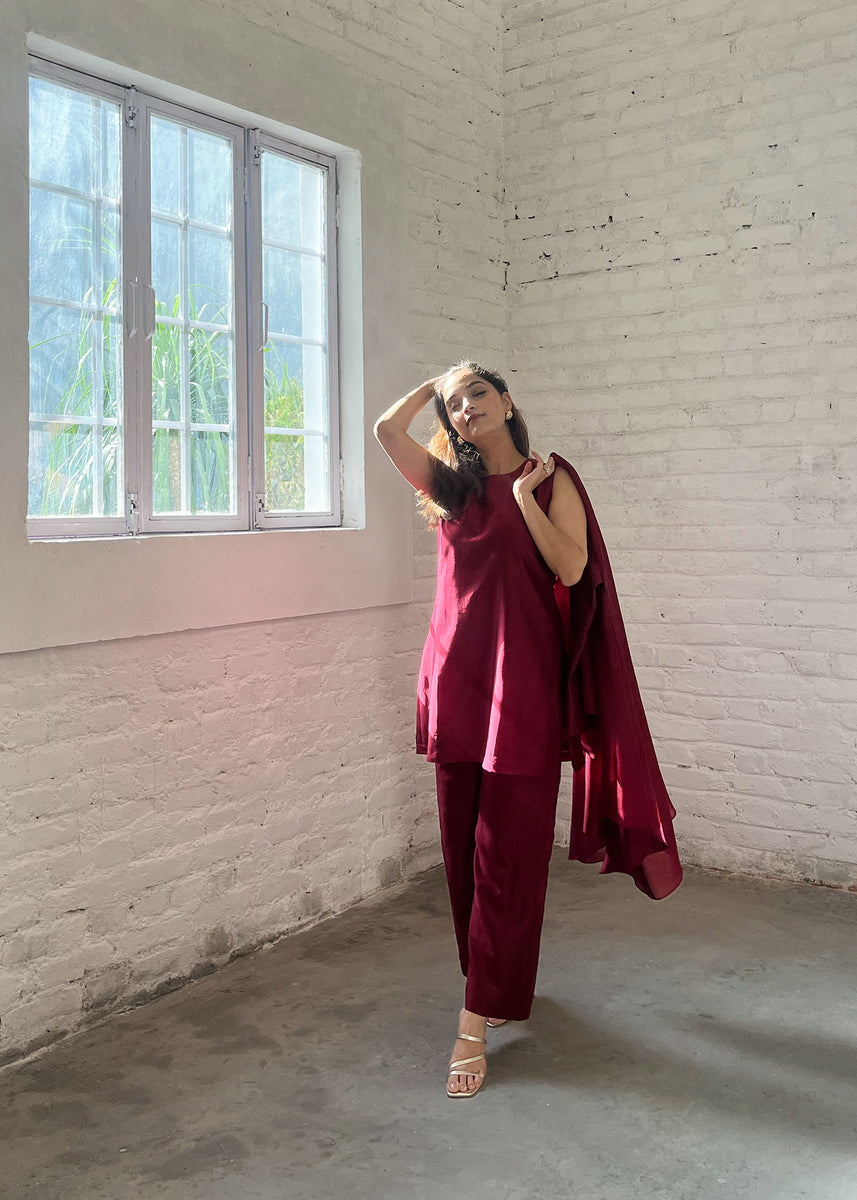 Vaaya | The Waterfall Jacket Ensemble - Burgundy– VAAYA