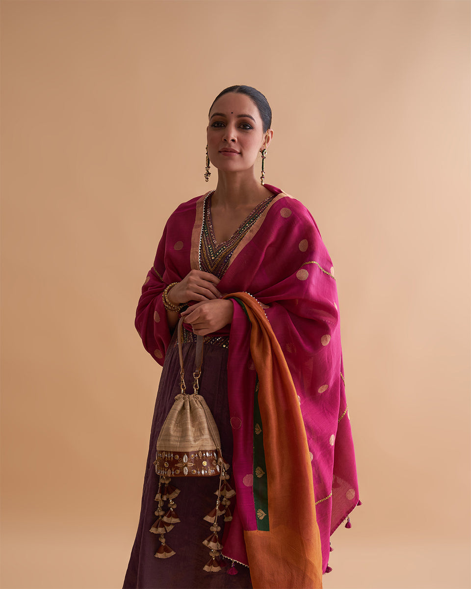Vaaya | The Veda Potli Bag - Beige Kosa Silk & Leather with Zardozi ...