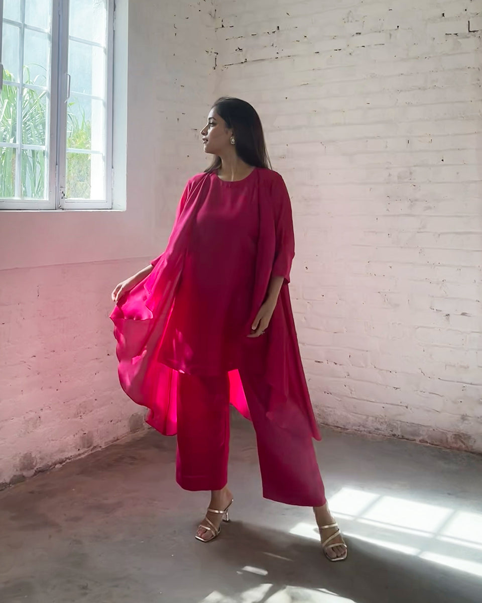 Vaaya | The Waterfall Jacket Ensemble - Rani Pink– VAAYA