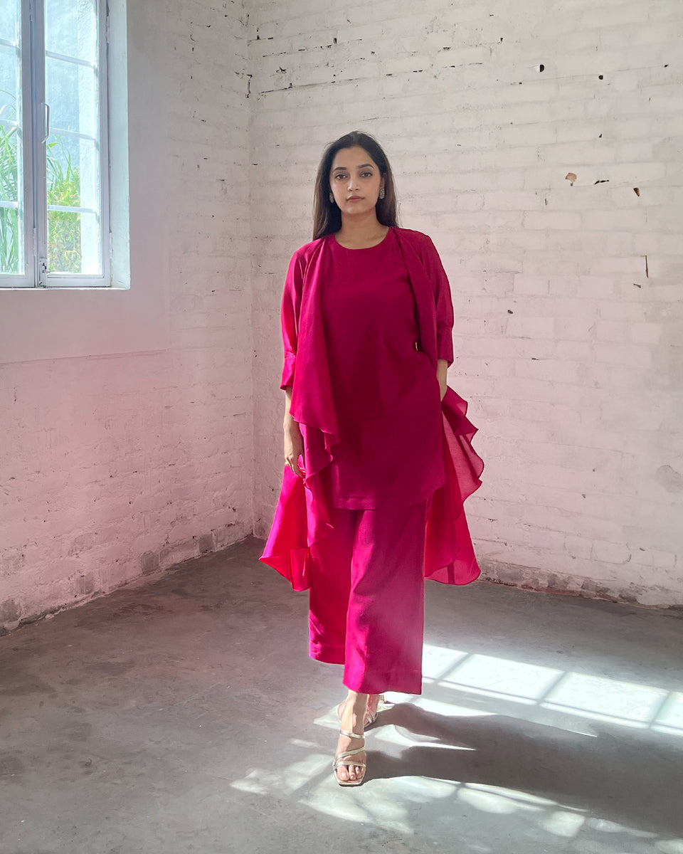 Vaaya | The Waterfall Jacket Ensemble - Rani Pink– VAAYA