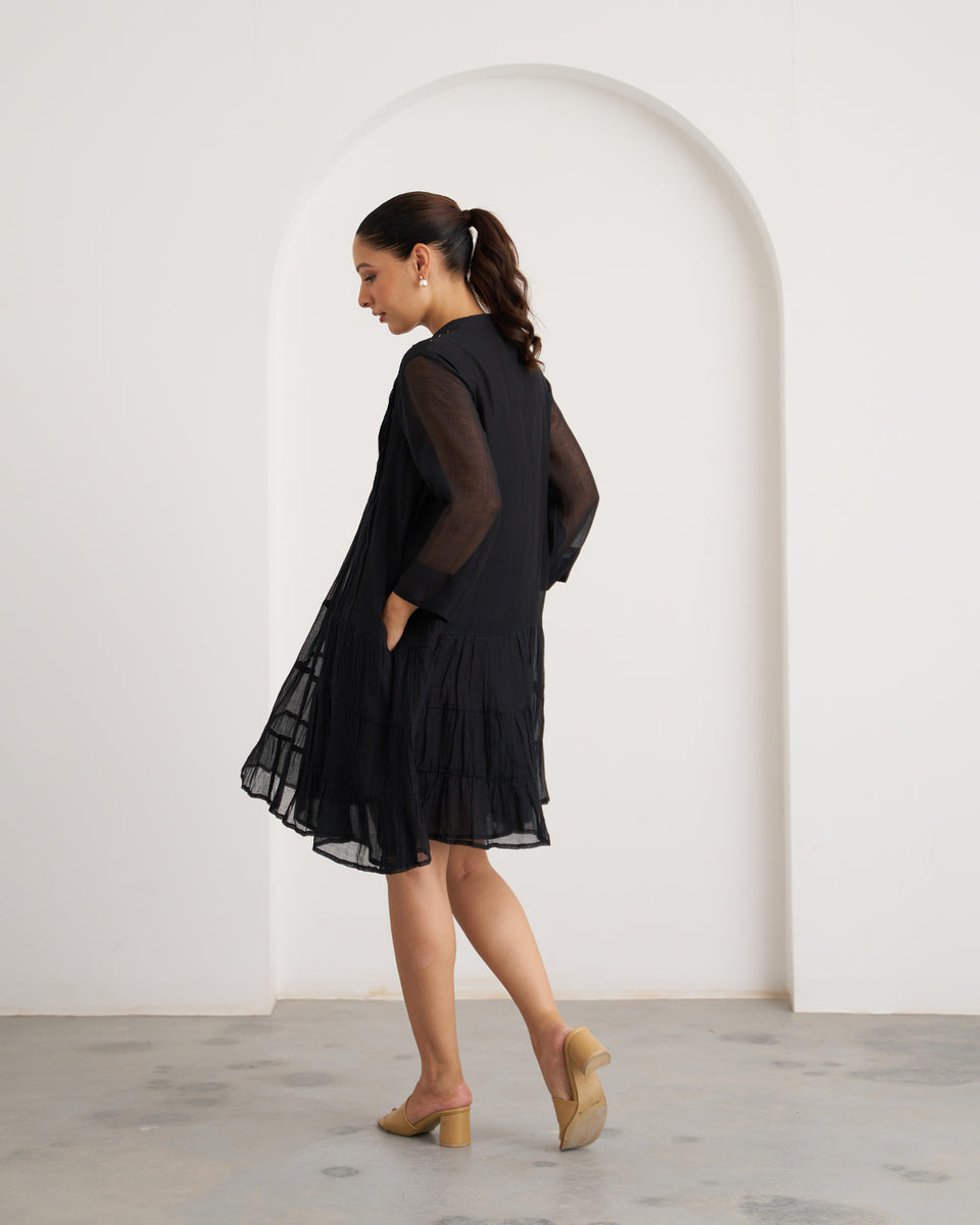 Vaaya | The Twilight Black Mul Chanderi Dress– VAAYA