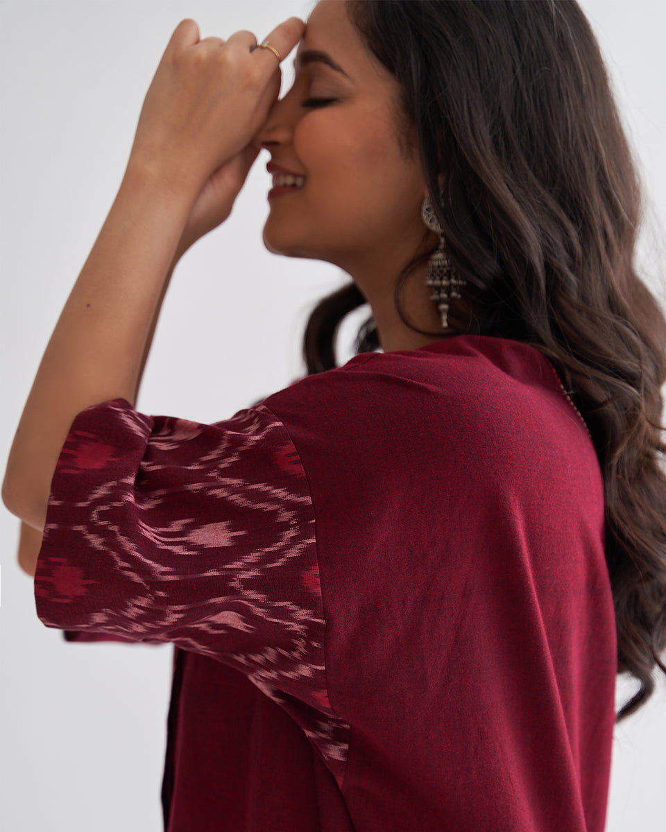 Vaaya | Burgundy Handwoven Cotton & Ikat Anti-fit Co-ord Set– VAAYA