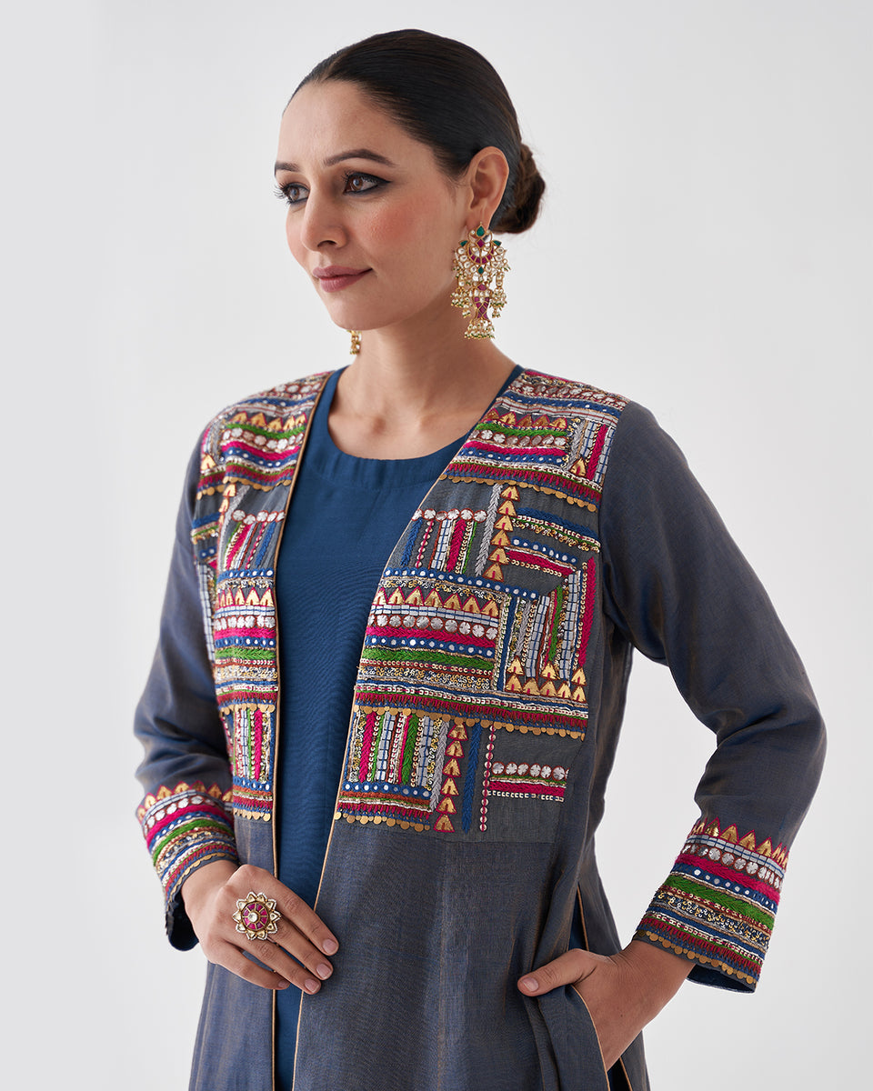 Vaaya | The Neel Tara Silk Tissue Chanderi Overlay with Gota Patti ...