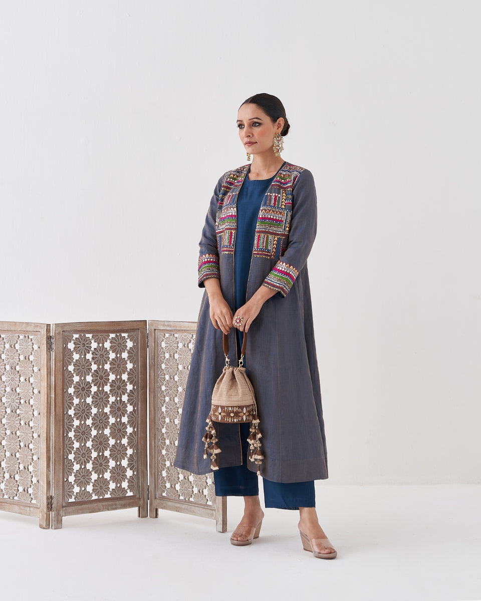 Vaaya | Midnight Blue Silk Chanderi Set– VAAYA