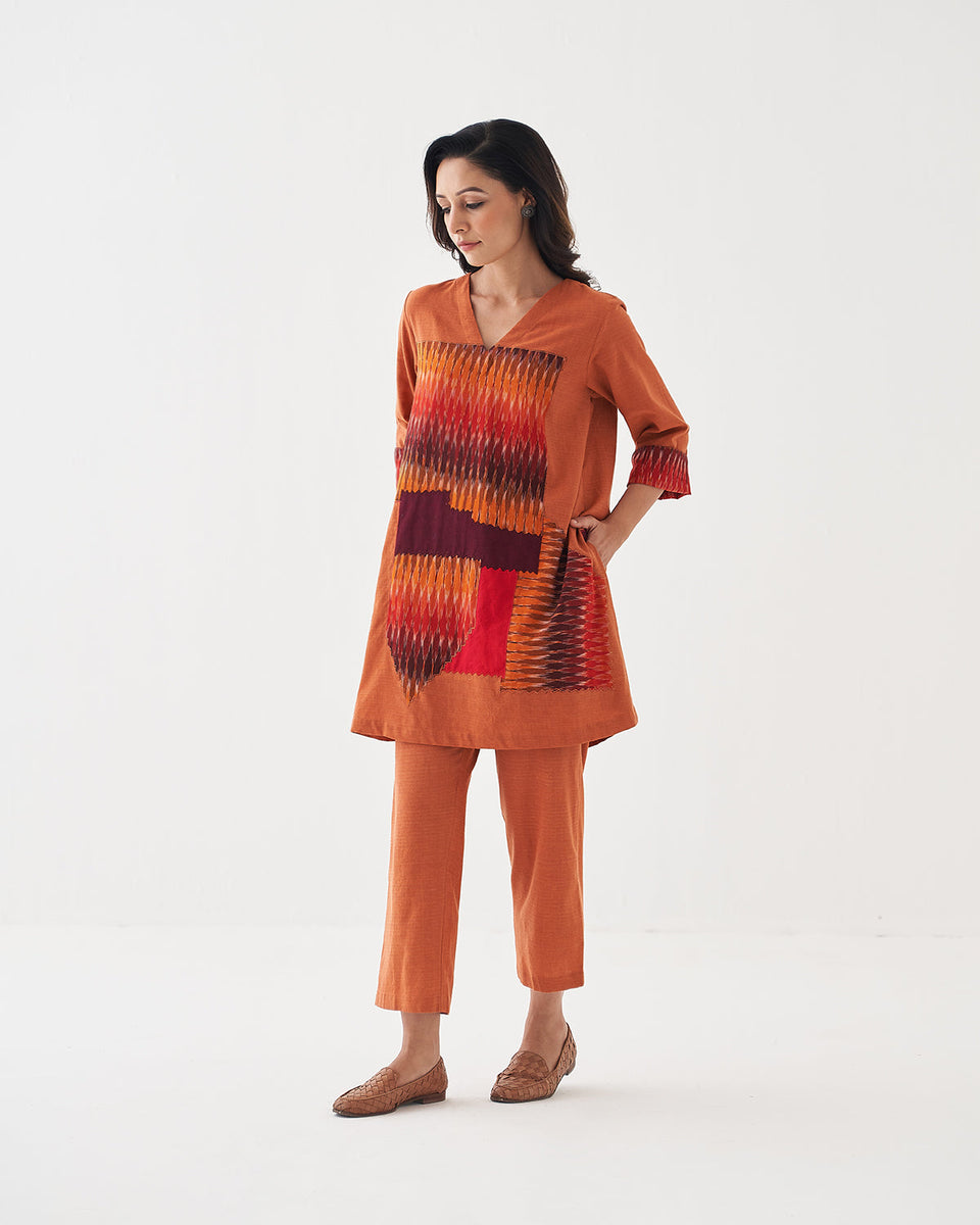 Vaaya | Burnt Orange Handwoven Cotton & Double Ikat Co-ord Set (M-XL ...