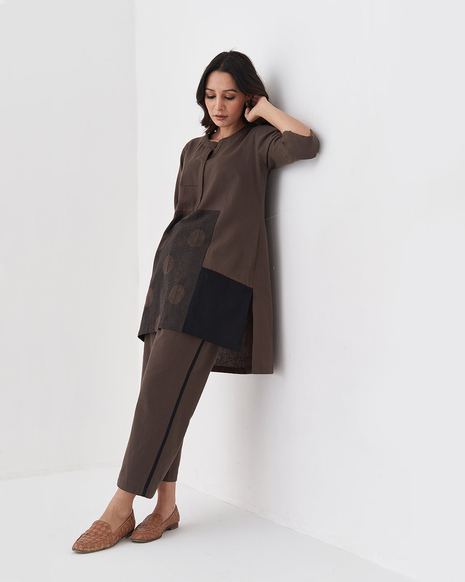 Vaaya | Ash Brown & Black Polka Handwoven Cotton Co-ord Set– VAAYA