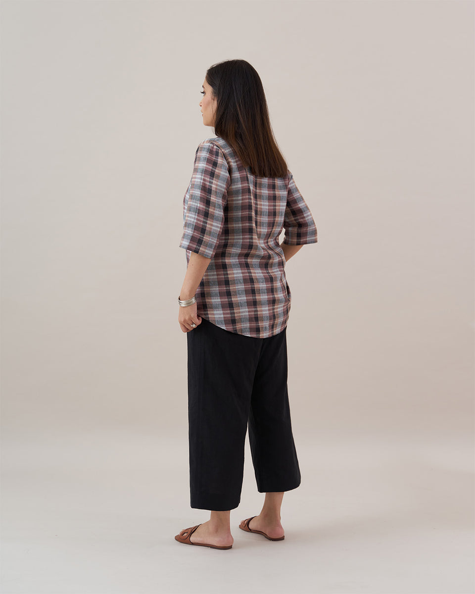 Vaaya | Black & Brown Check Pure Linen Shirt– VAAYA