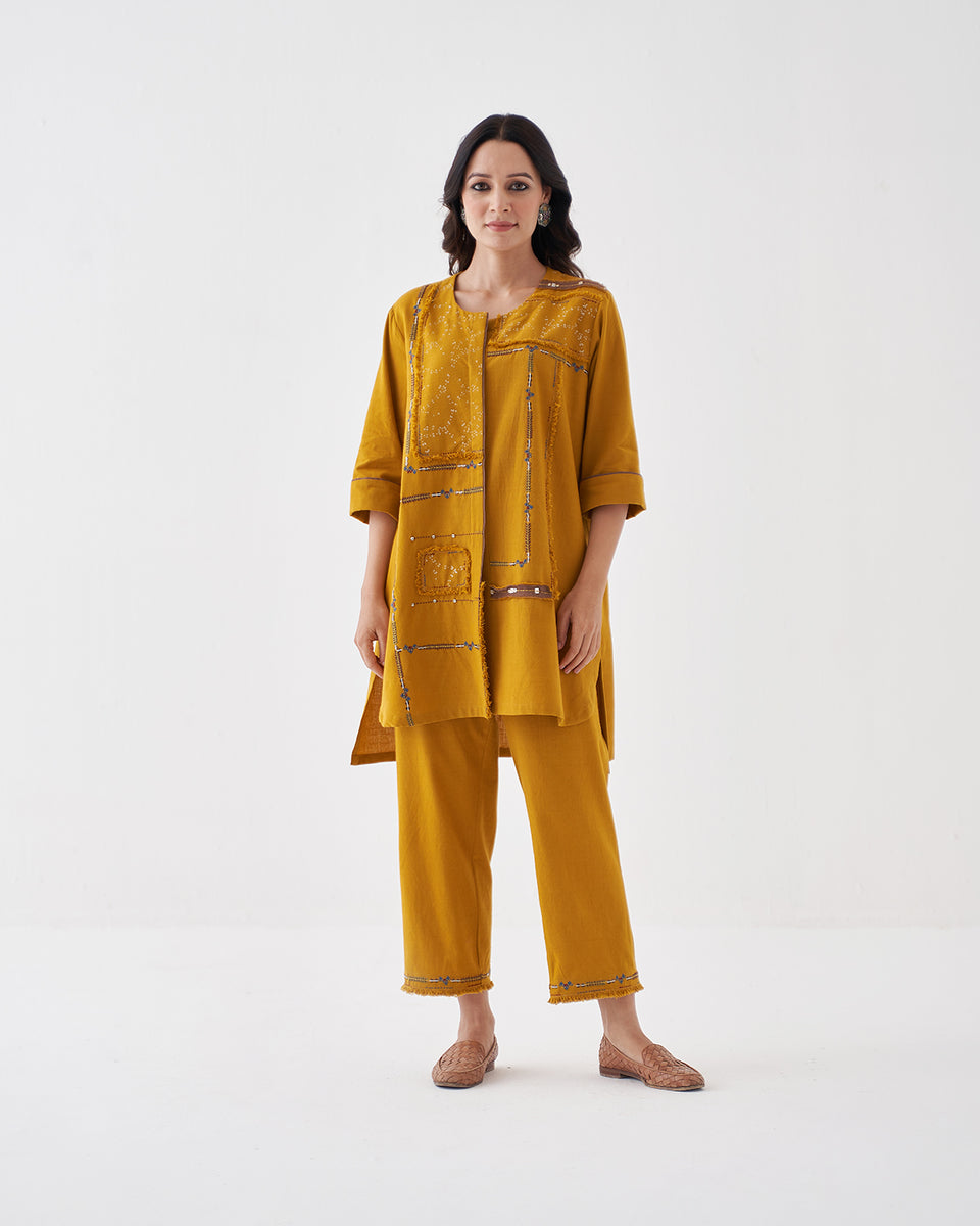 Vaaya | Sun Yellow Handwoven Cotton Co-ord Set with Handwork ...