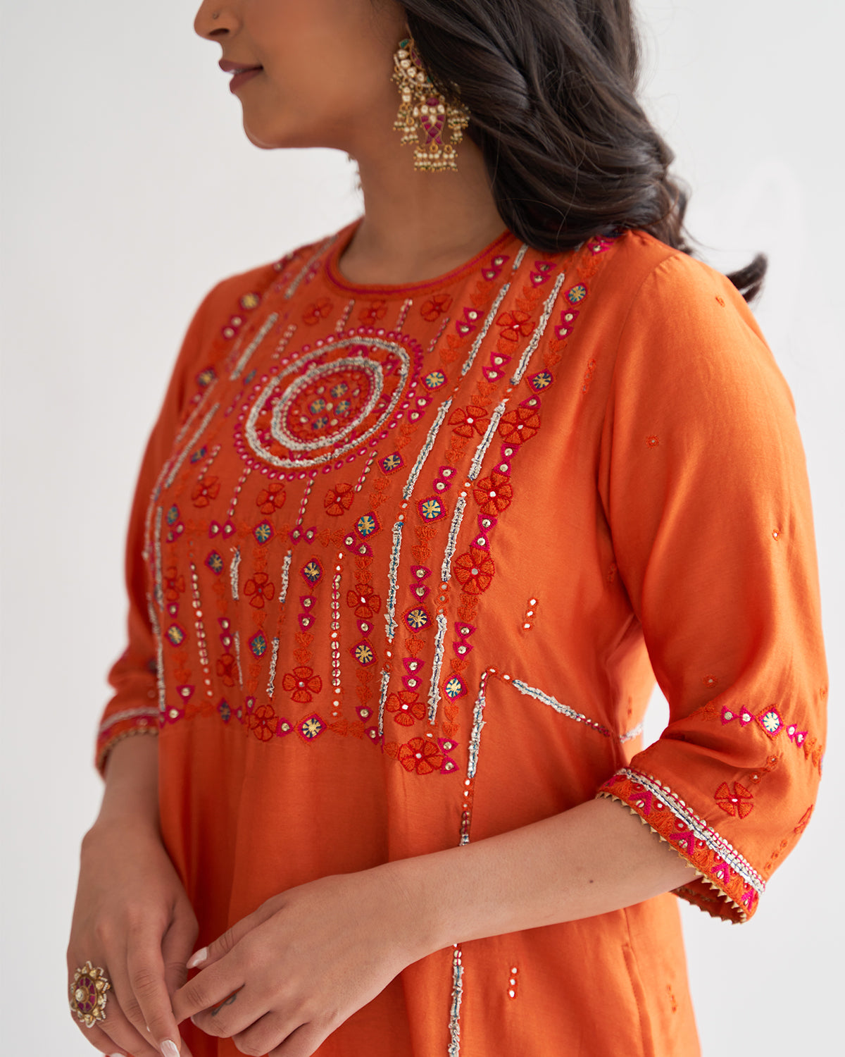 Vaaya | The Narangi Silk Chanderi Set with Handwork– VAAYA