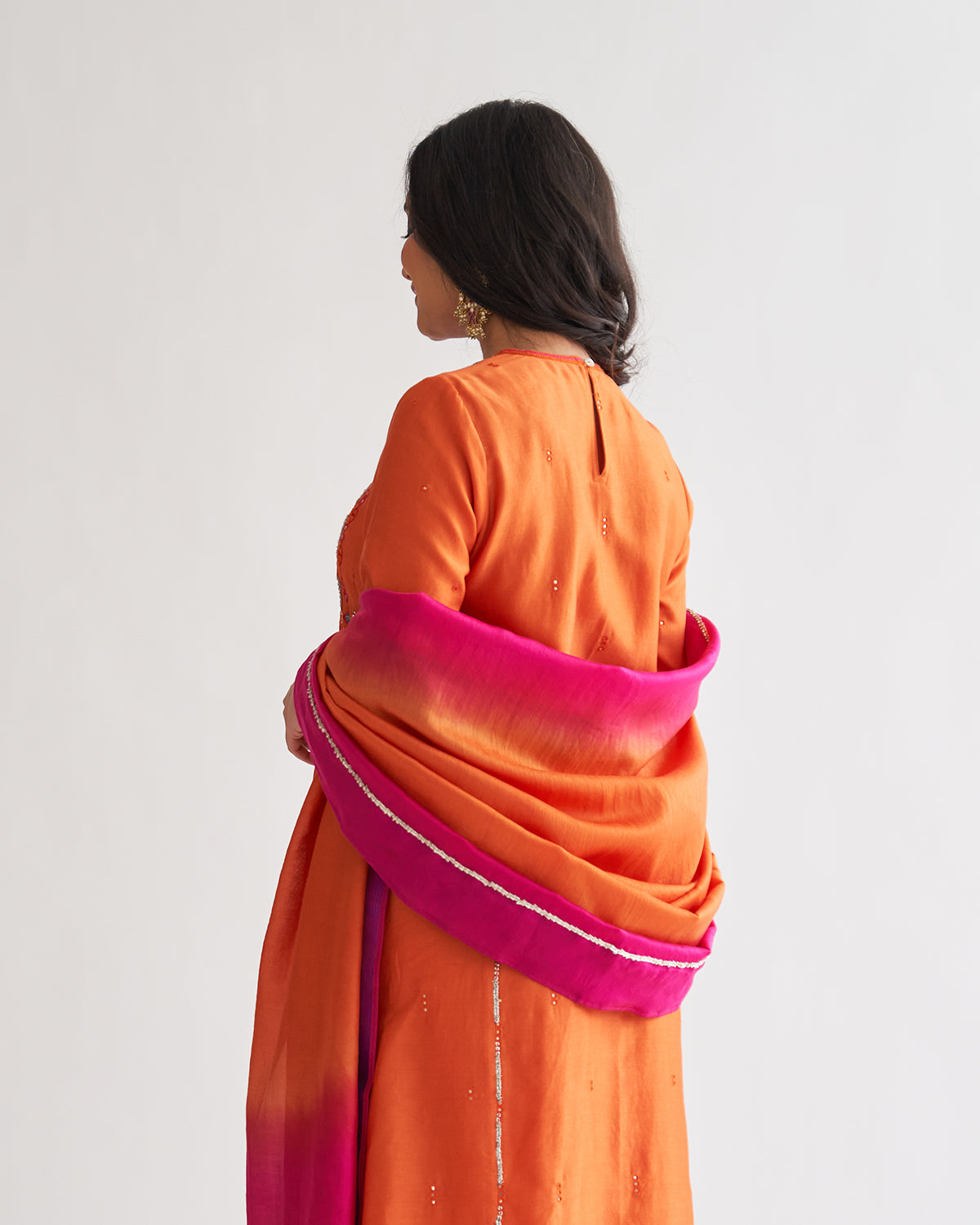 Vaaya | The Orange & Berry Silk Chanderi Set with Handwork– VAAYA