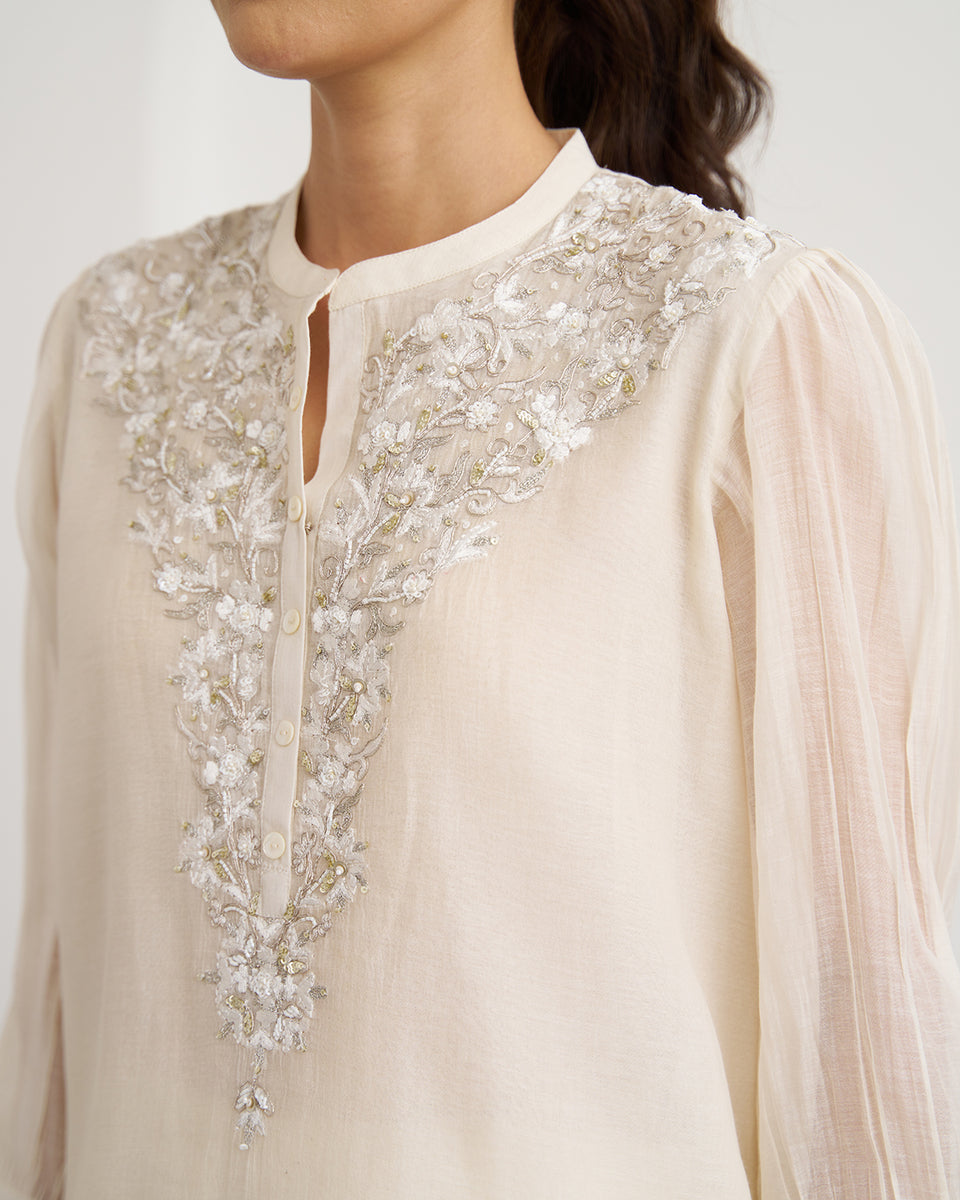 Vaaya | The Pearl White Mul Chanderi Top & Pants Set– VAAYA